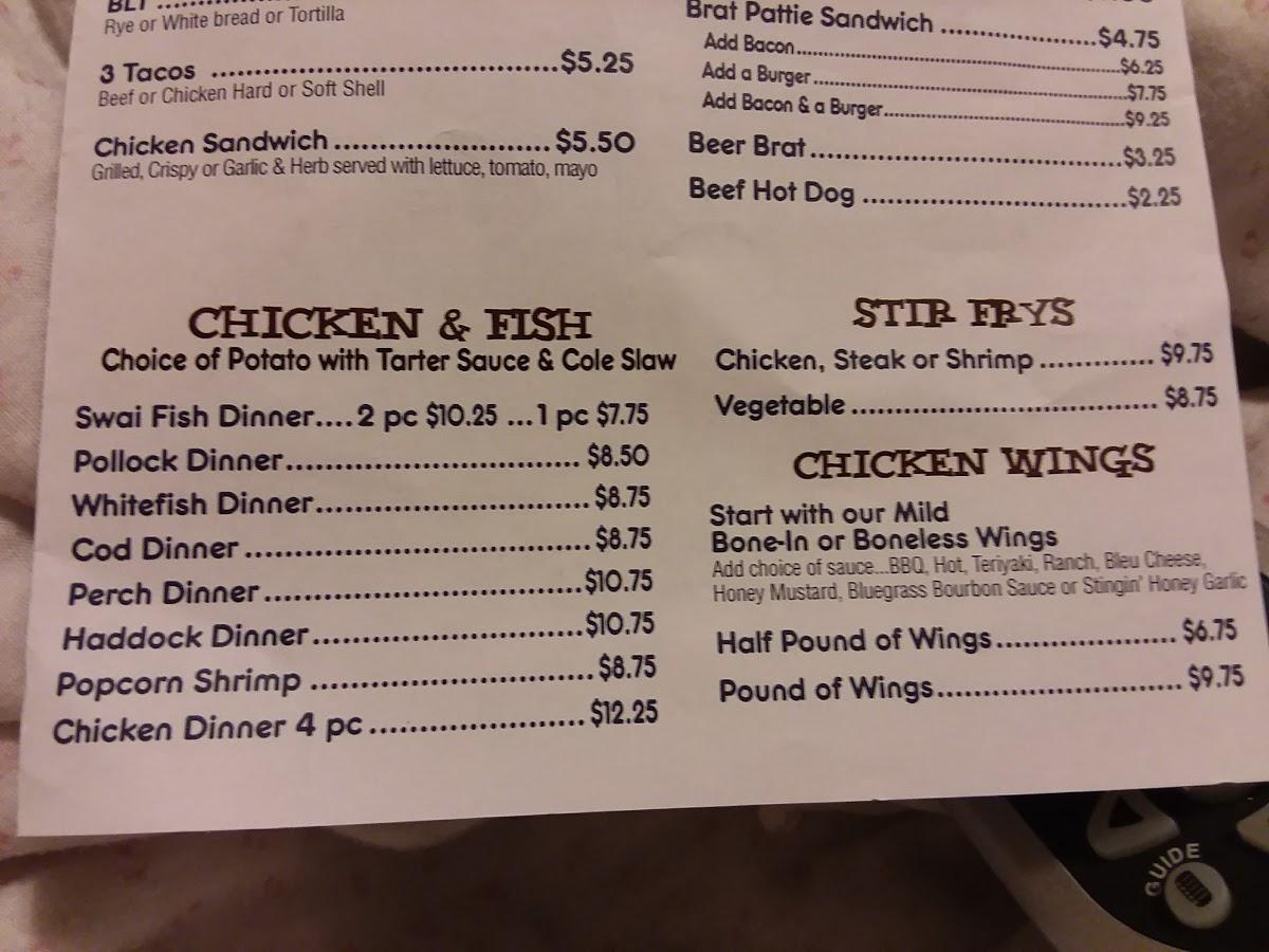 Menu at TK Bar & Grill, Manawa