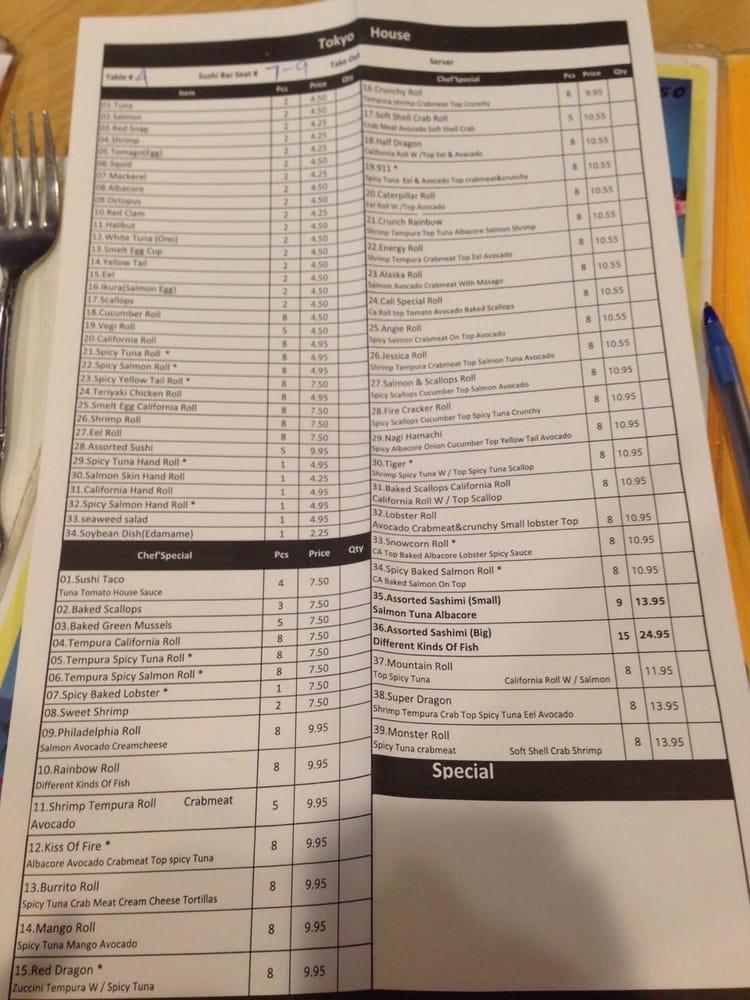 Menu at Tokyo House Japanese Restaurant, Ridgecrest