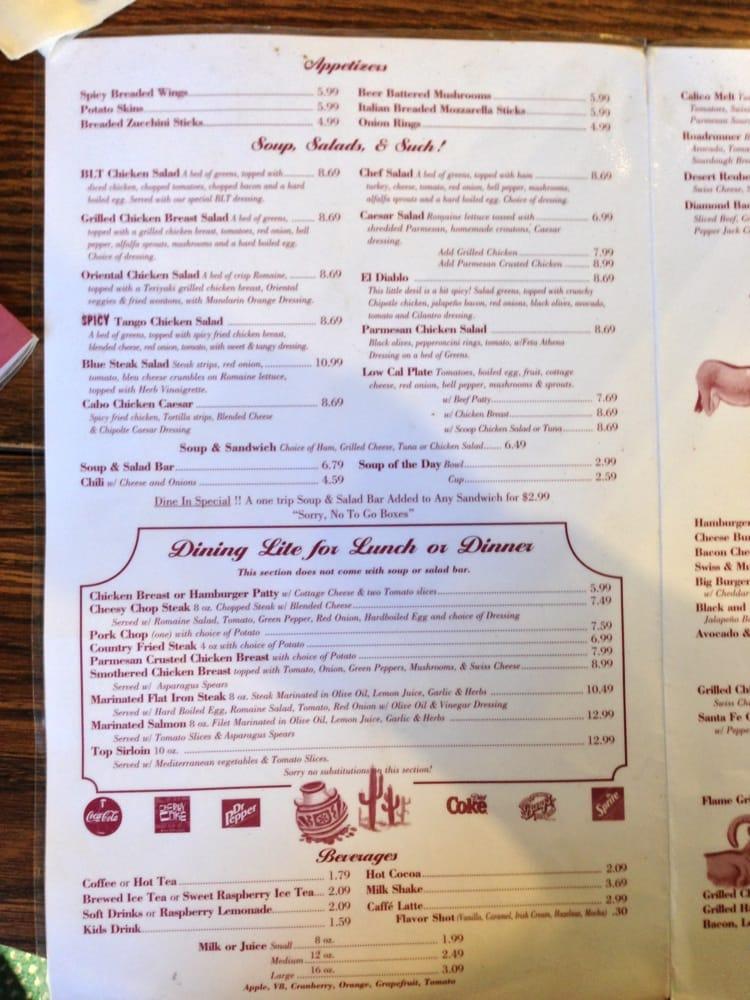 Menu at Calico's restaurant, Kingman, 418 W Beale St