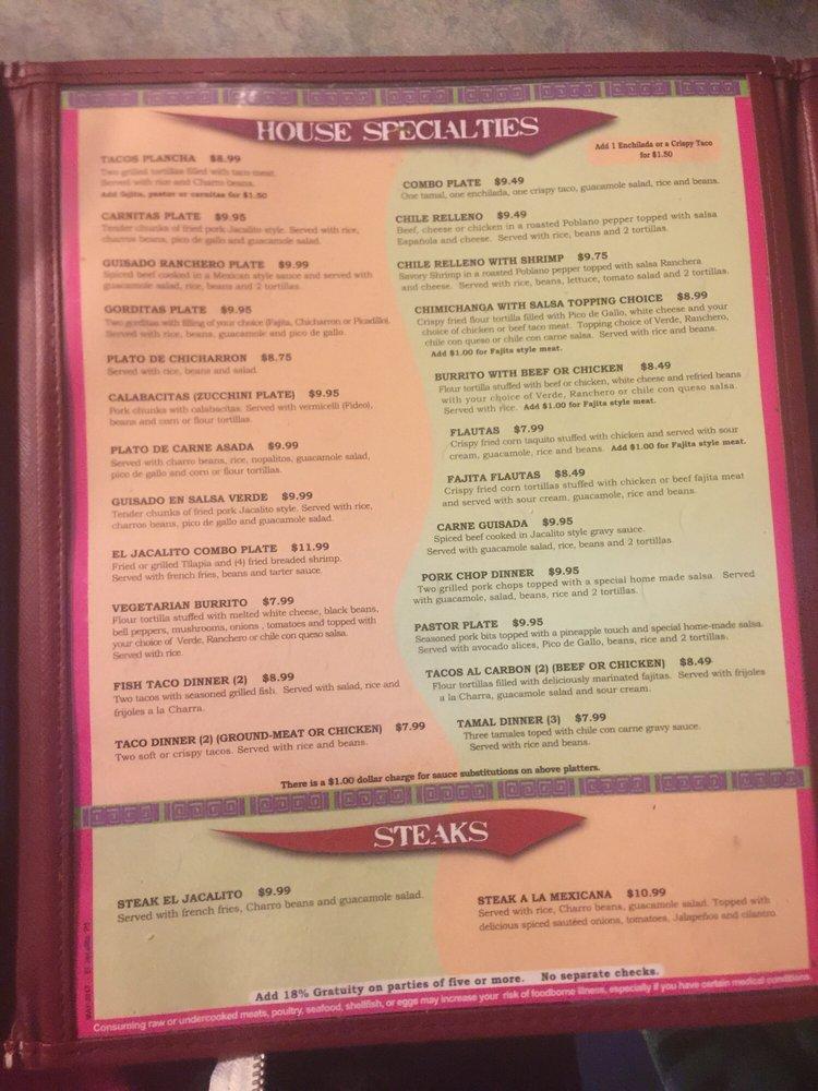 Menu at El Jacalito pub & bar, Austin