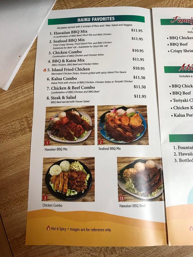 Menu at Haiku Hawaiian BBQ, Salinas