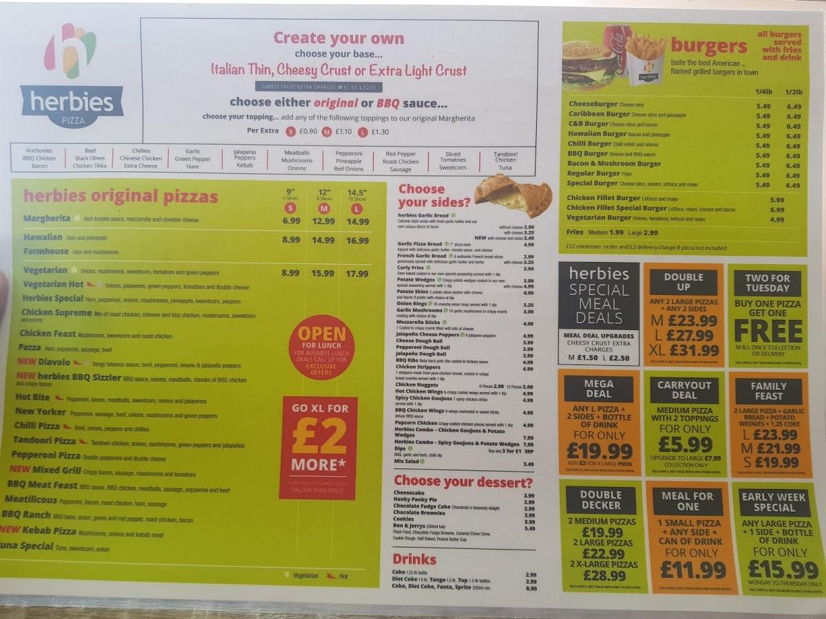 Menu at Herbies Pizza Henley fast food, Henley-on-Thames