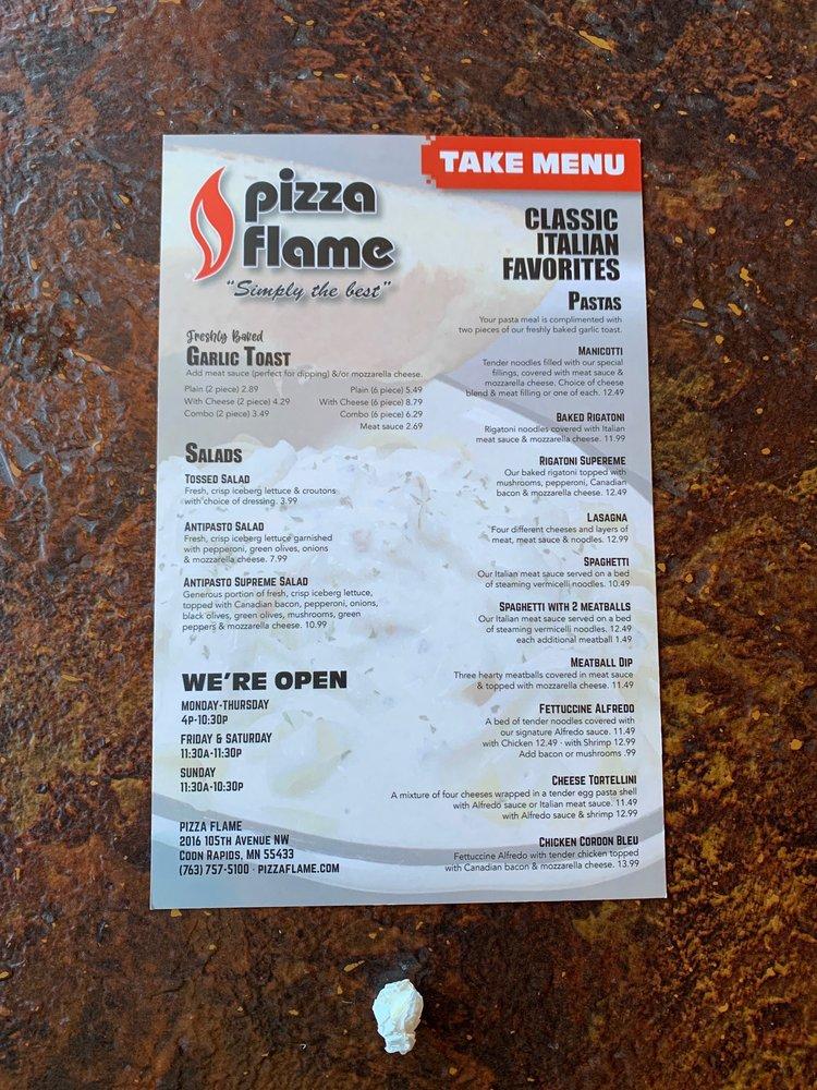 Menu at Pizza Flame restaurant, Coon Rapids