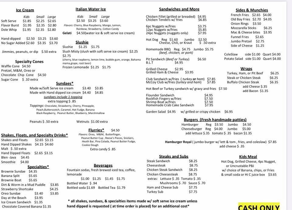 Menu at Real Mc Coy Dairy Creme BBQ, Chesapeake City