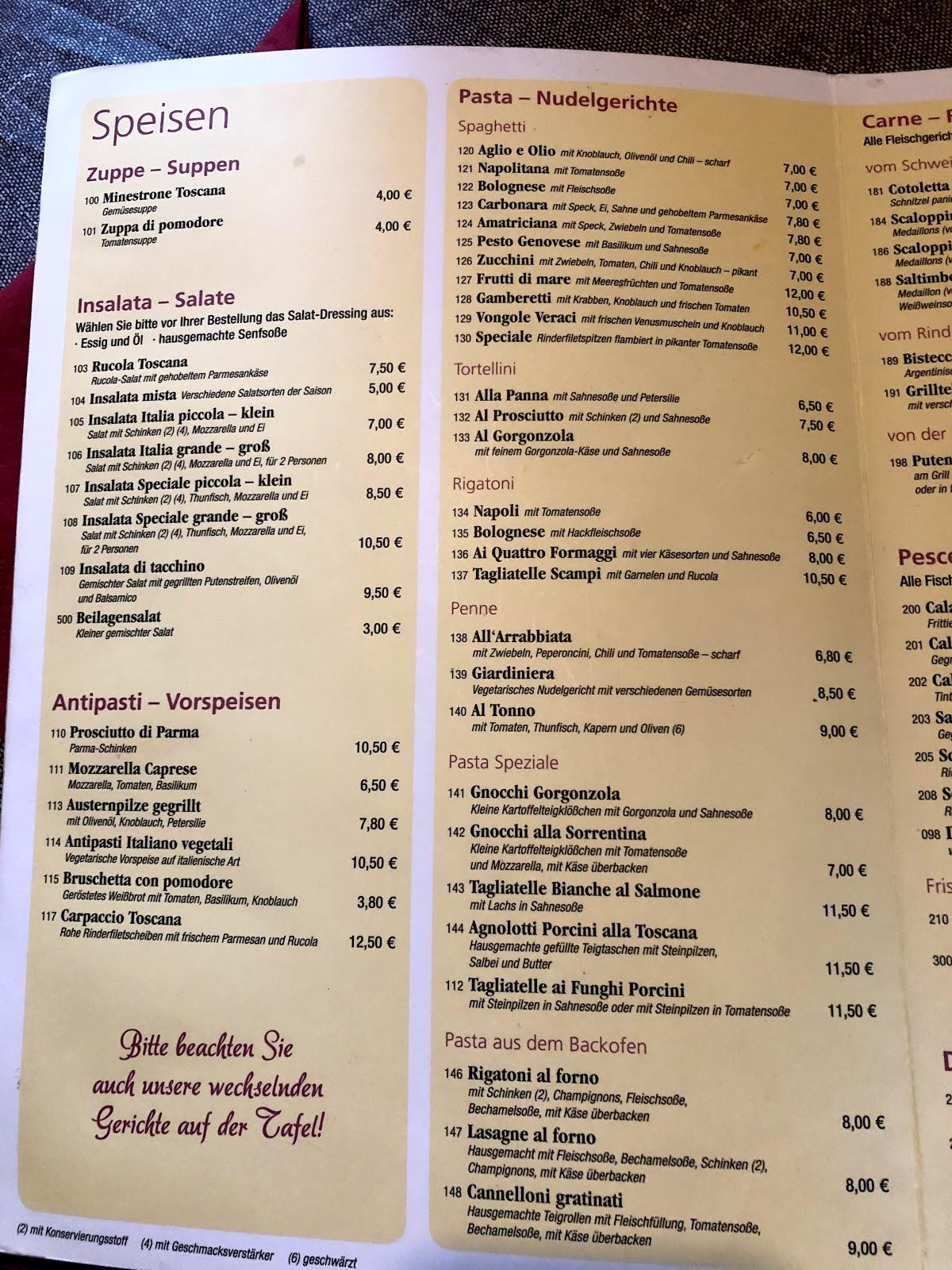 Speisekarte von Restaurante Pizzeria Quattro Stagioni, Nürnberg