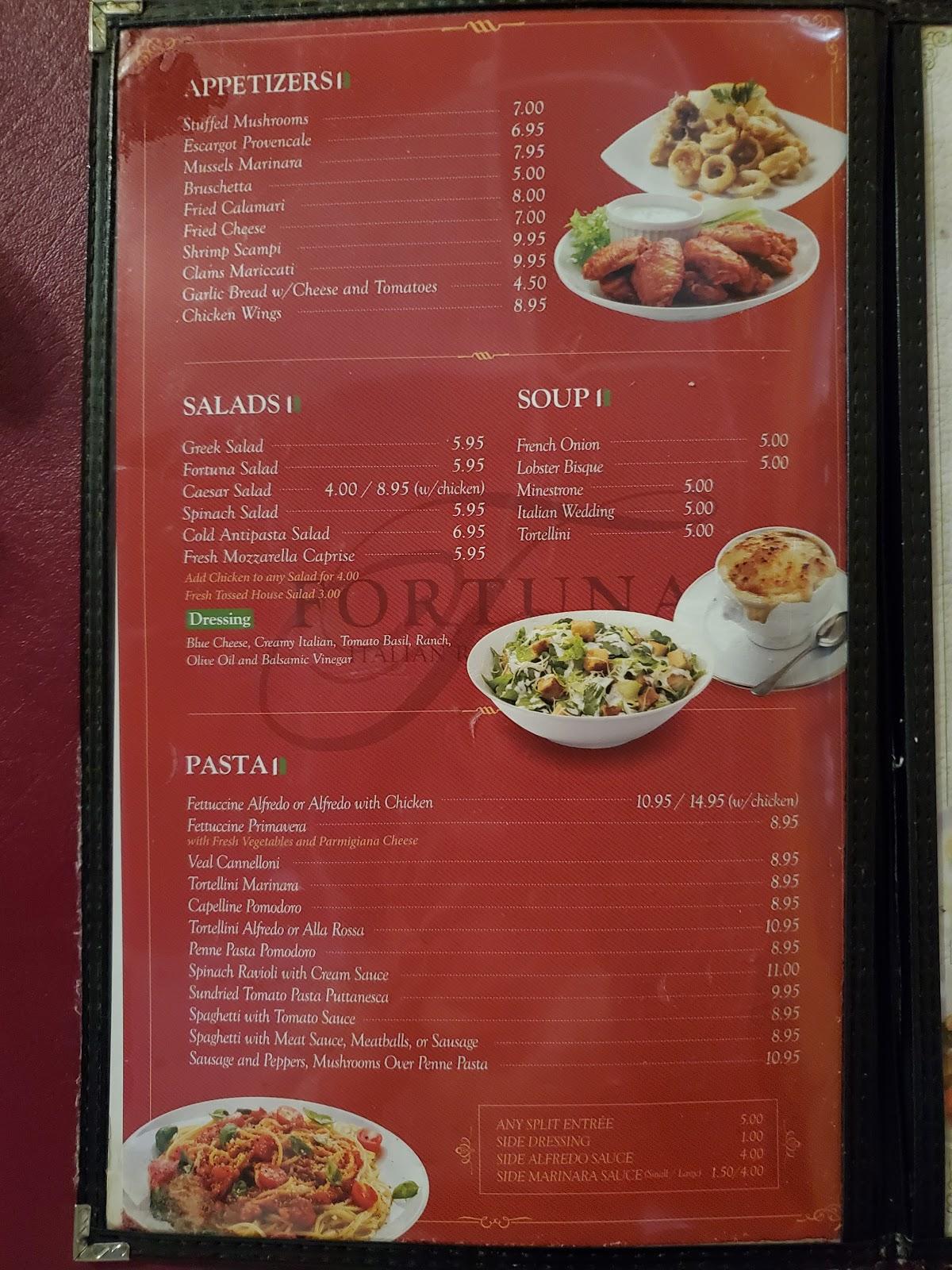 Menu at Fortuna Italian Restaurant, Fort Worth