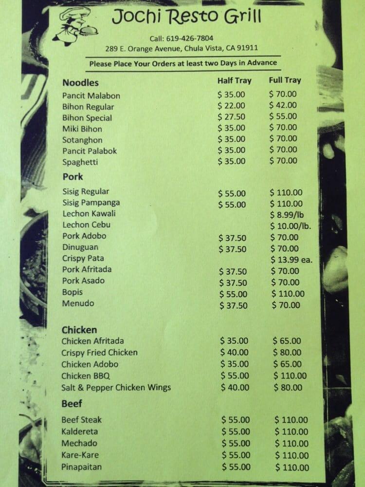 Menu at Jochi Resto Grill restaurant, Chula Vista