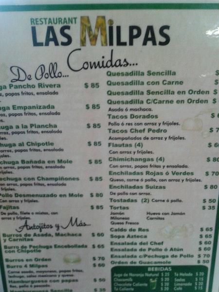 Carta del restaurante Las Milpas, Tecate, México 2 10