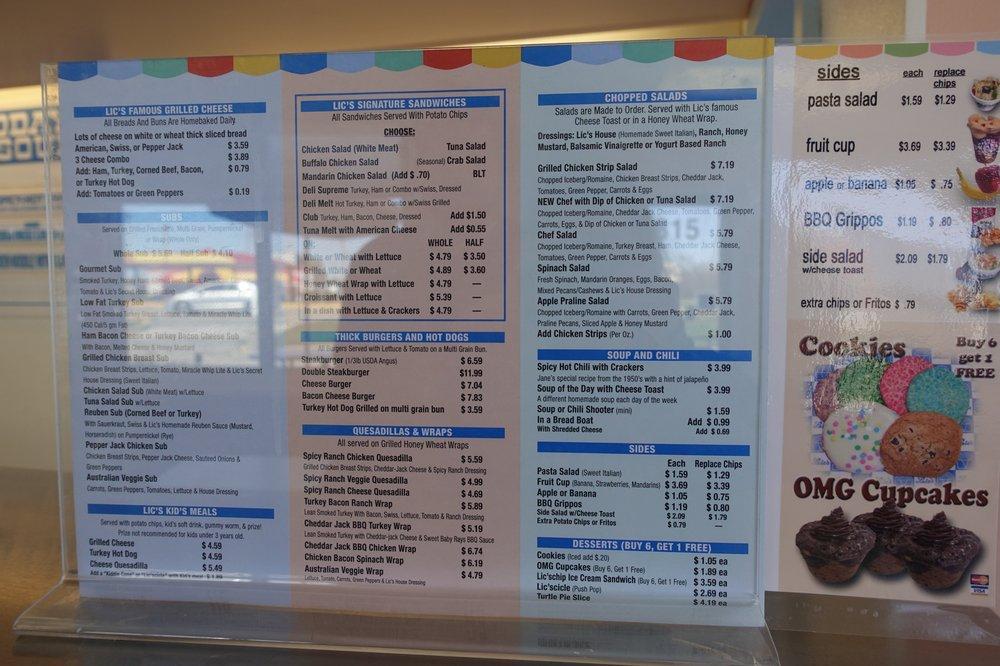Menu at Lic's Deli & Ice Cream, Vincennes