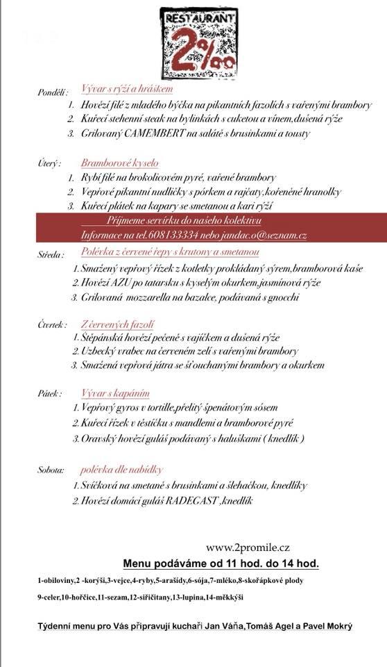 Menu at 2 Promile Restaurant Café Bar, Ostrava