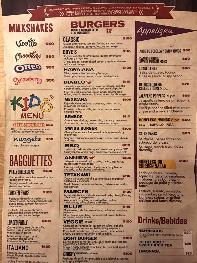 Menu at Boye's - Burgers & Pizza restaurant, San Carlos, Blvd. Manlio ...