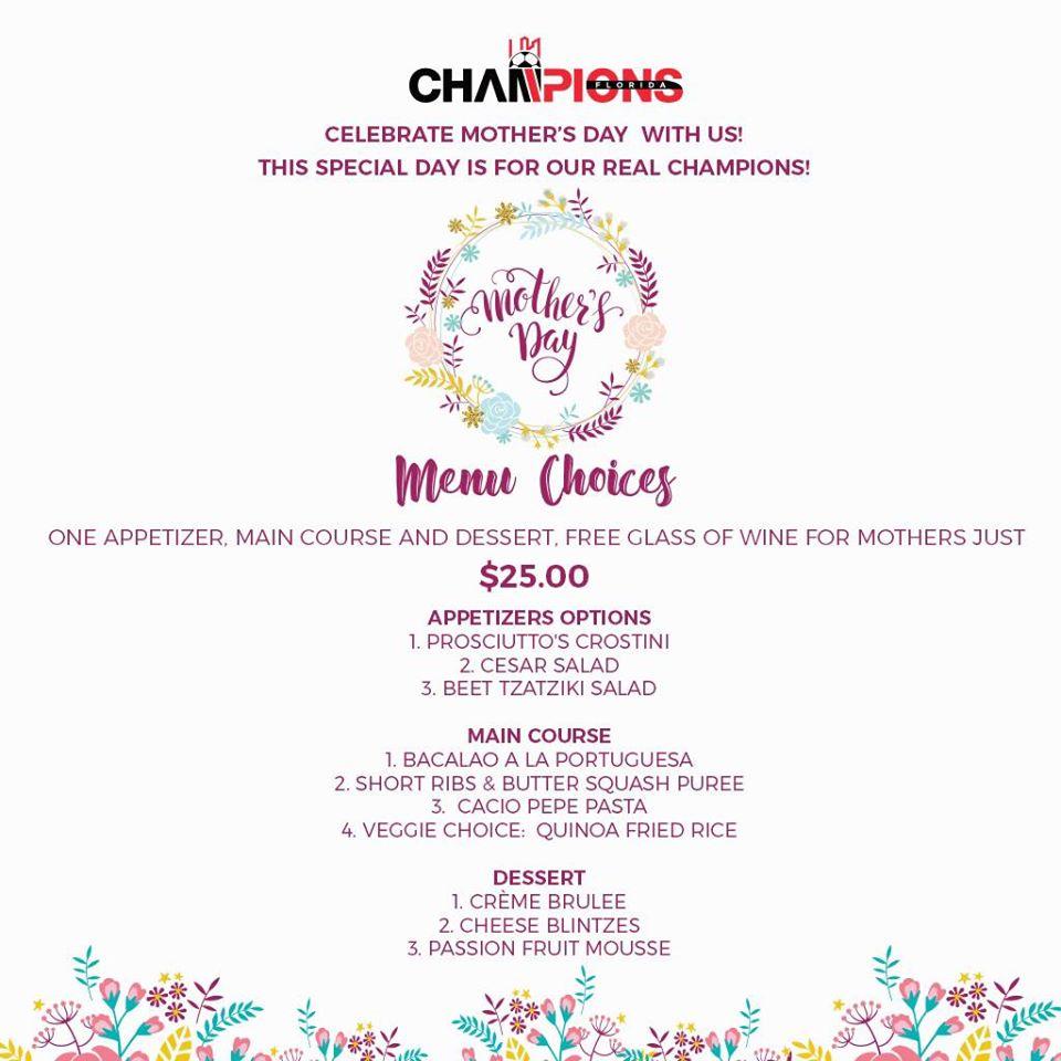 Menu at Champions Florida Sport Bar & Complex, Doral