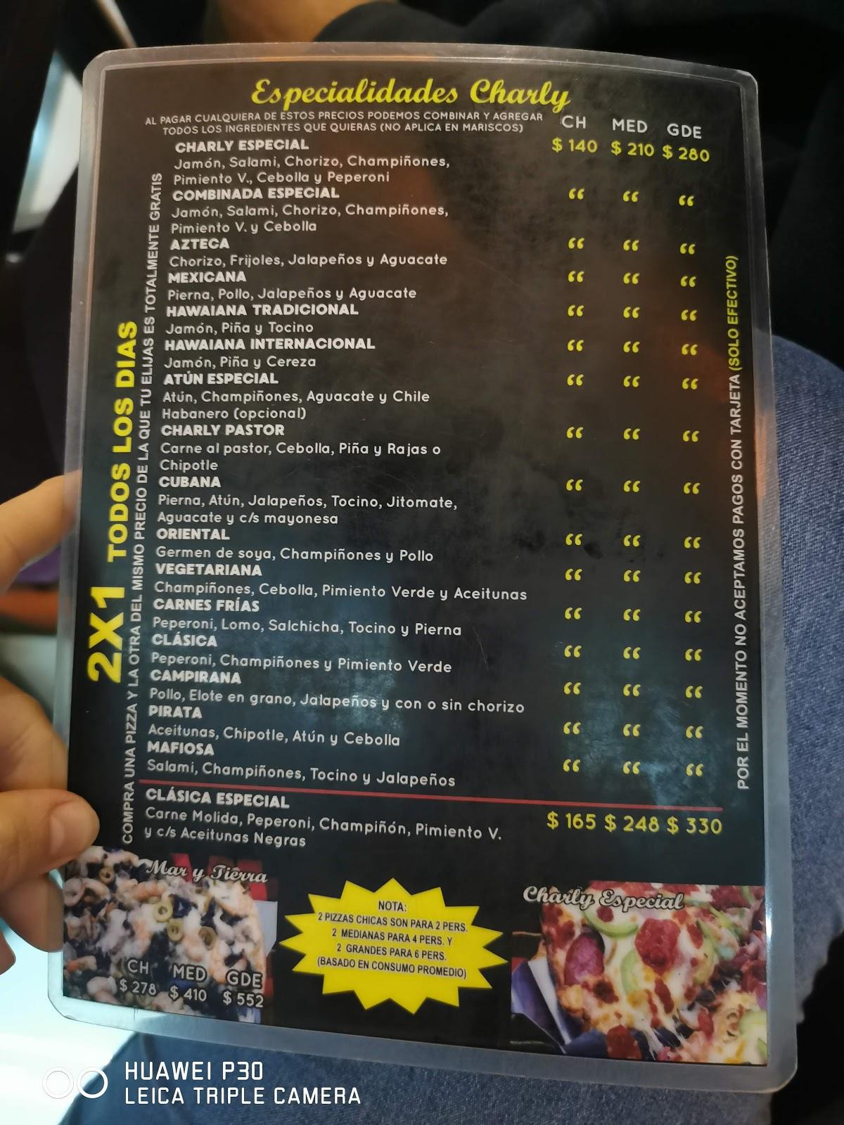 Carta del restaurante Charly Pizza, Ciudad del México