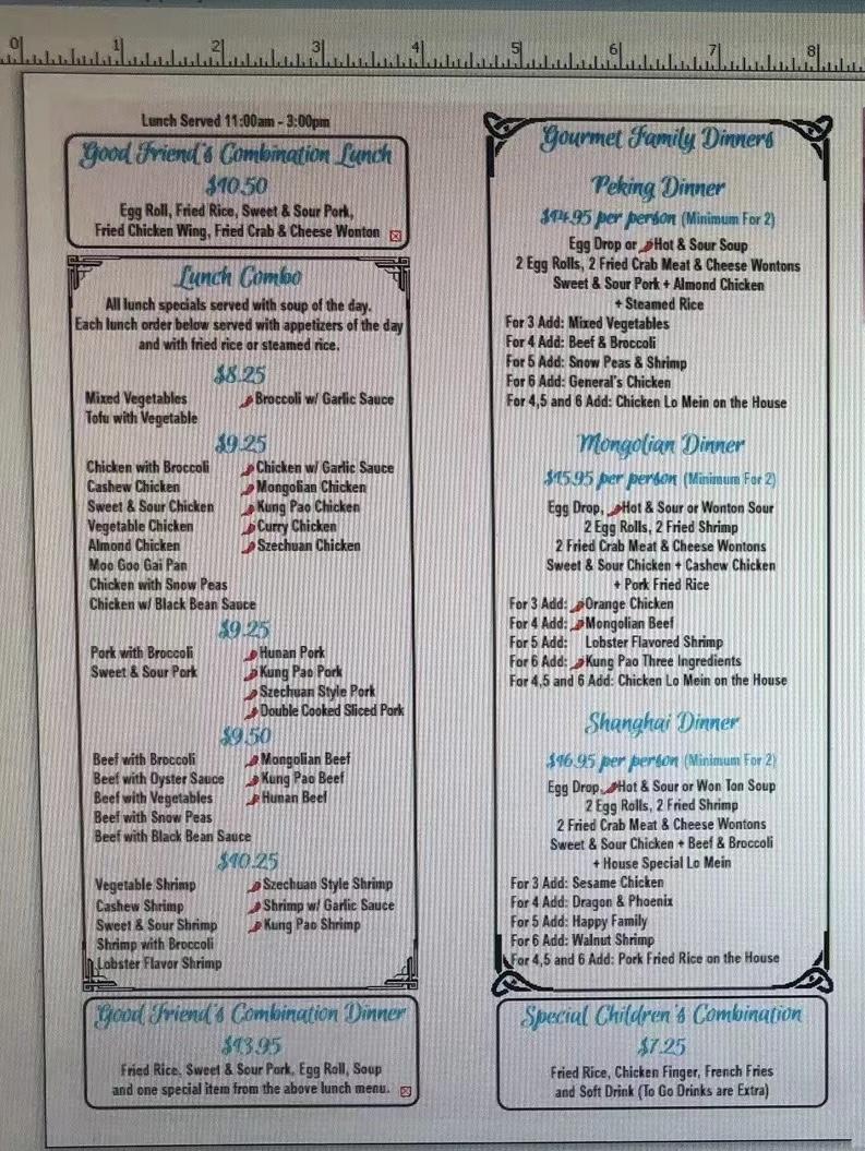Menu at Good Friends restaurant, Cheyenne
