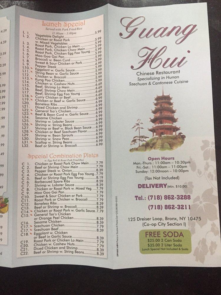 Menu at Guang Hui restaurant, Mount Vernon