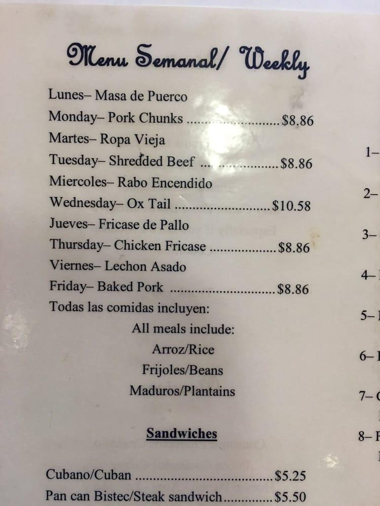 Menu at Island Cuban Cafe, Naples