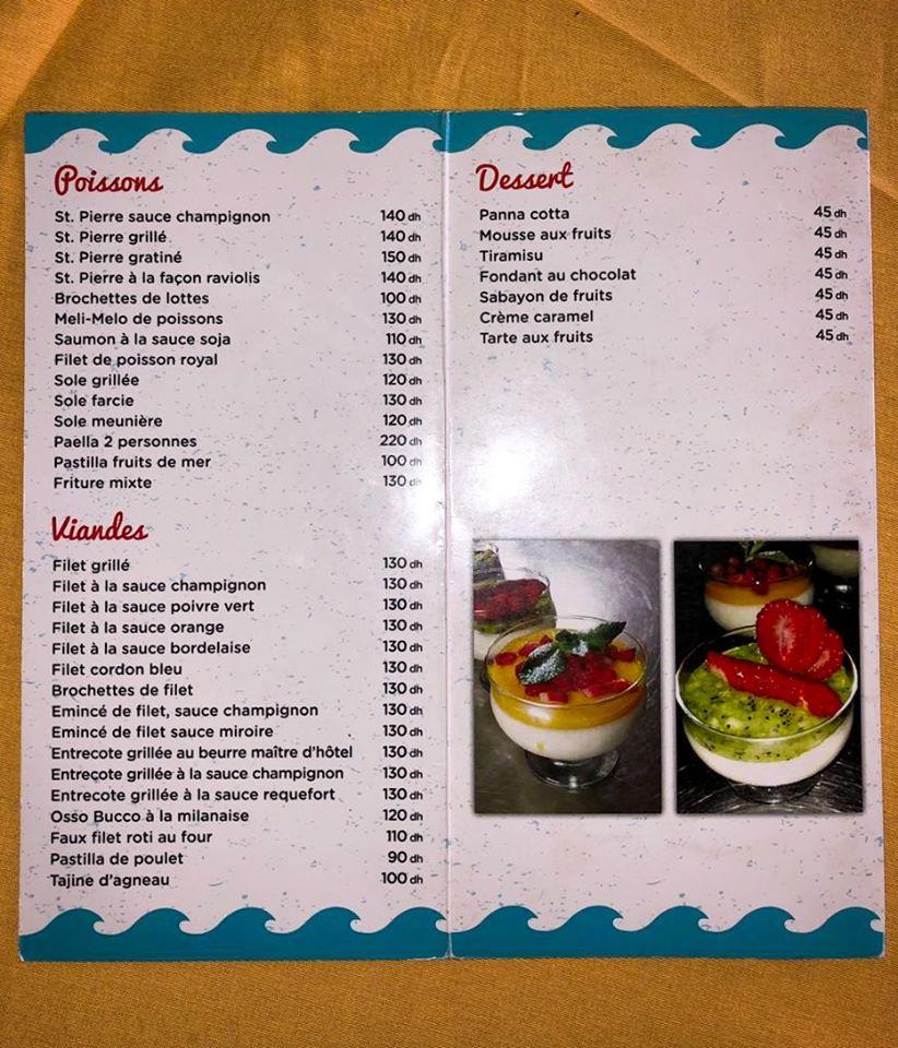 Menu at Restaurant La Trattoria, Safi, 8Q35+J88
