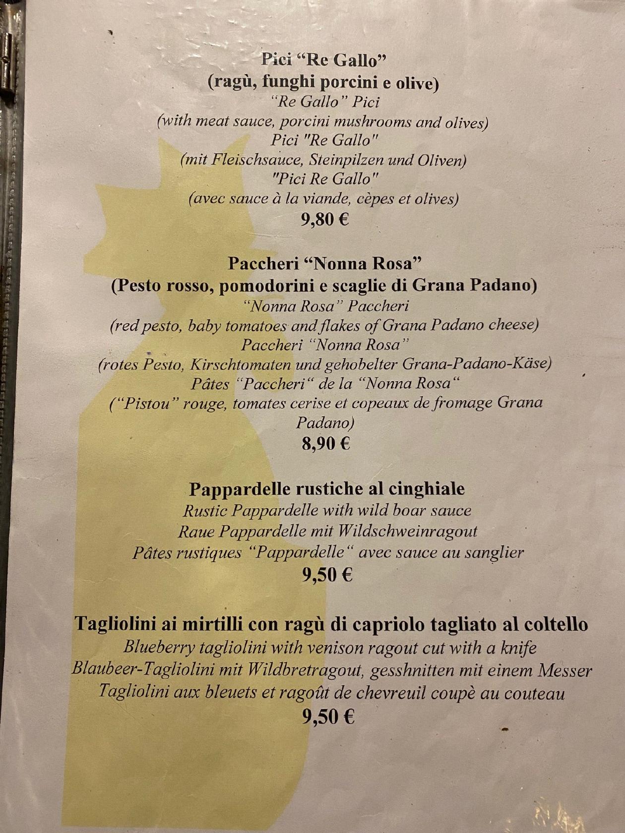 Menu at Osteria Rosticceria Il Re Gallo restaurant, Castellina in Chianti