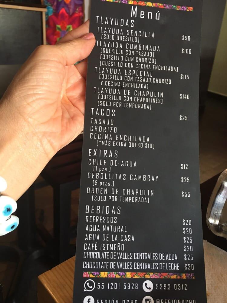 Menu at Region Ocho, Naucalpan, Calle Federico T de La Chica # 12
