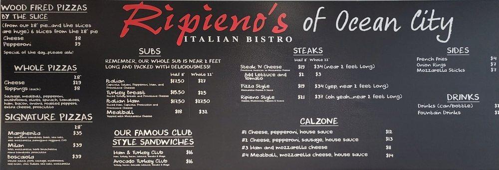 Menu at Ripieno's Pizza pizzeria, Gaithersburg