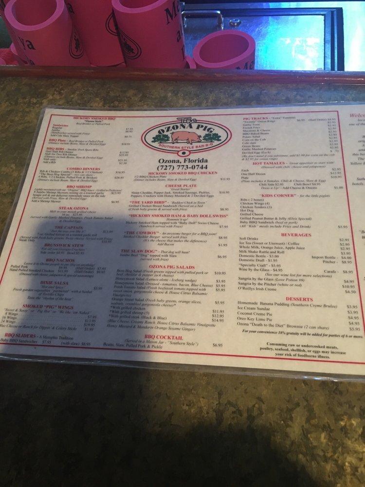 Menu at The Ozona Pig BBQ, Palm Harbor