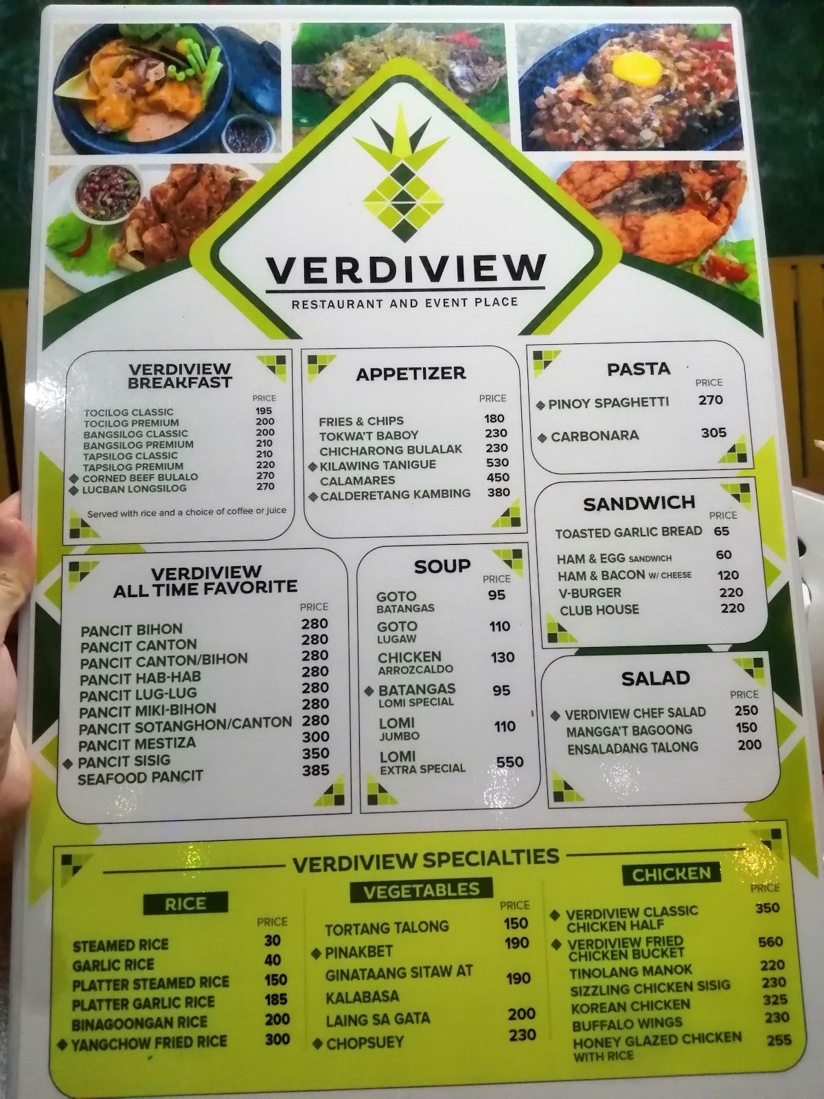 Menu at Verdiview Restaurant, Alfonso