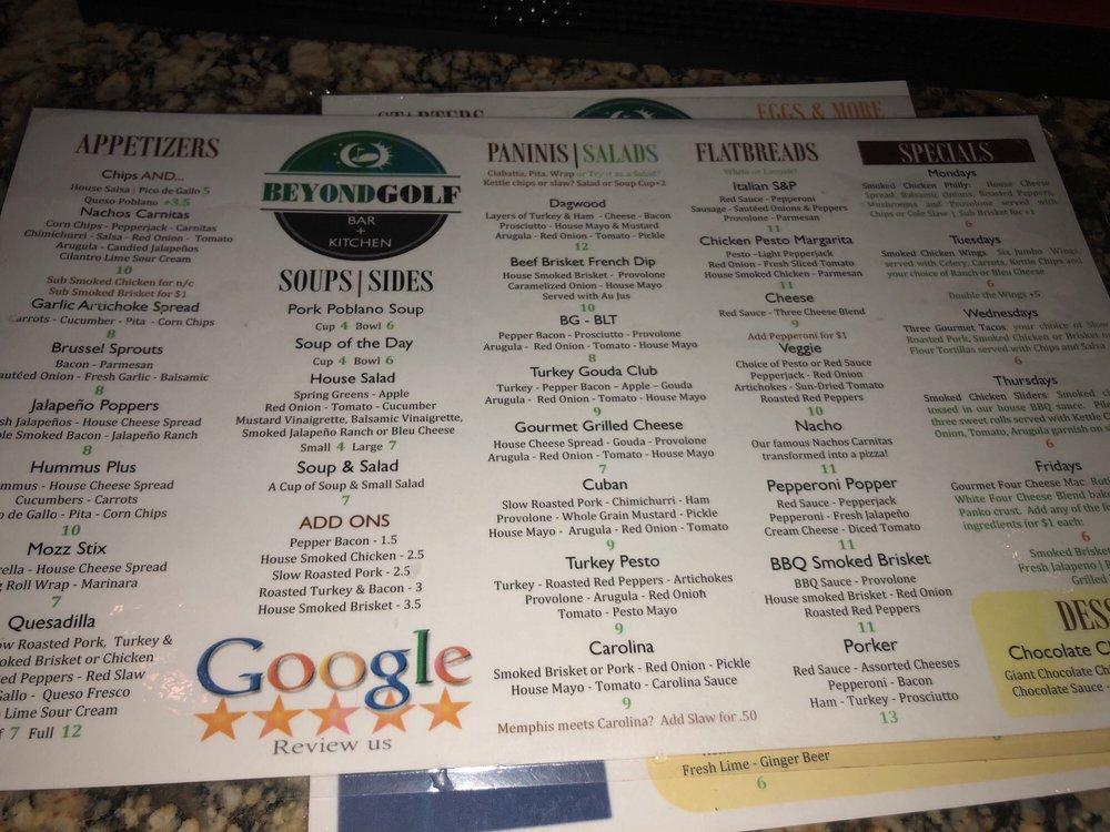 Menu at Beyond Golf - Bar + Kitchen, La Vista