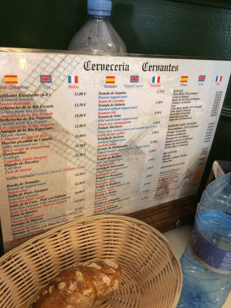 Menu at Cervantes pub & bar, Madrid, Pl. Jesús