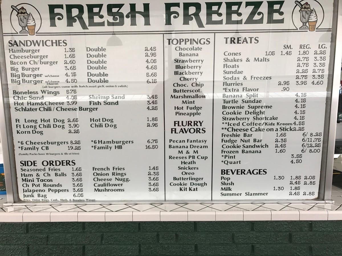 Menu at Fresh Freeze fast food, Wadena
