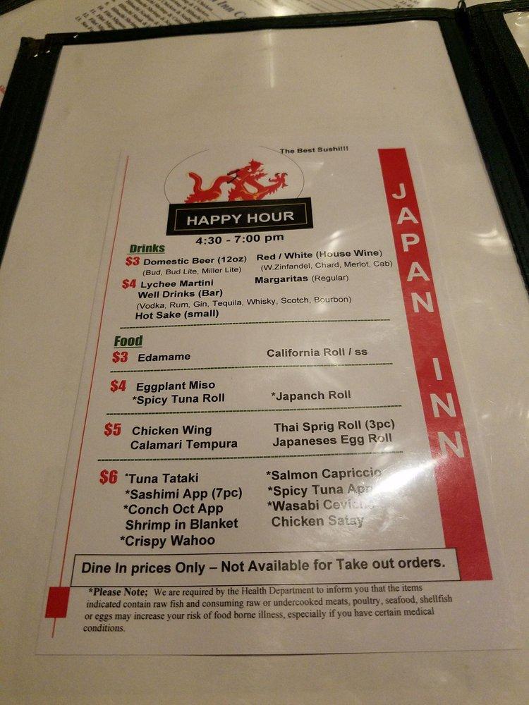 Menu at Japan Inn restaurant, Weston
