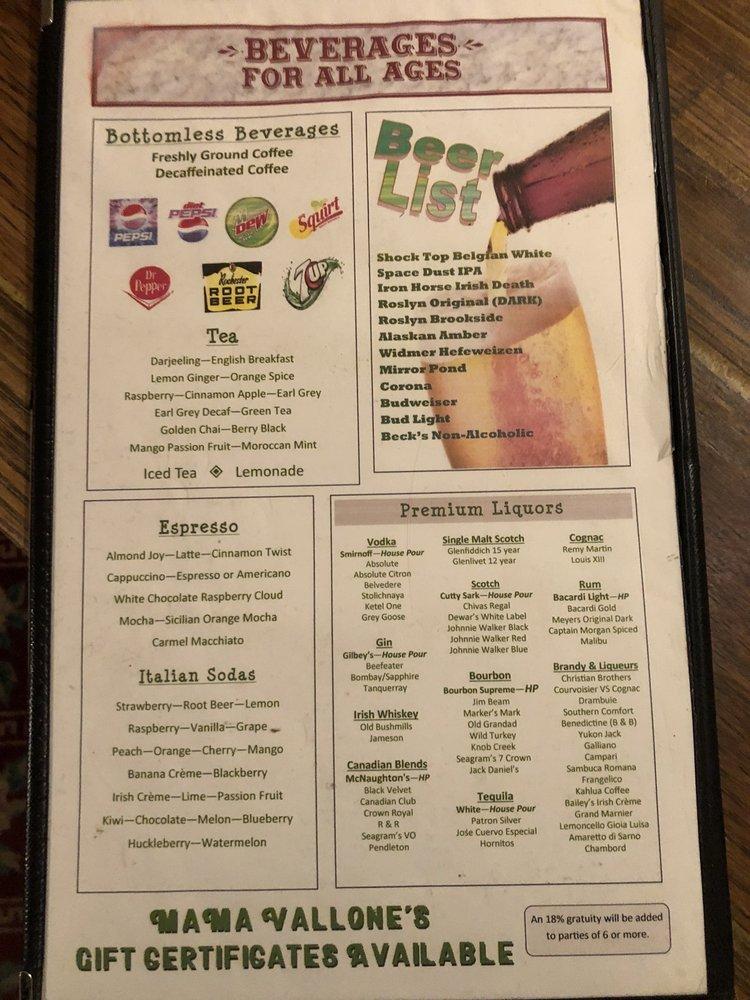 Menu at MaMa Vallone's Steak House steakhouse, Cle Elum
