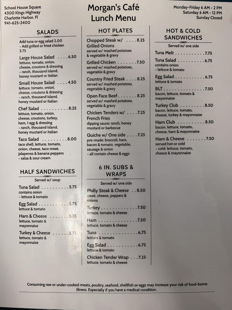 Menu at Morgan's Cafe, Port Charlotte, Kings Hwy # 216