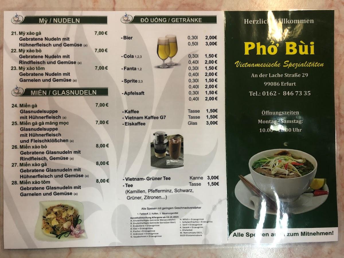 Menu at Phở Bùi - vietnamesische Spezialitäten restaurant, Erfurt
