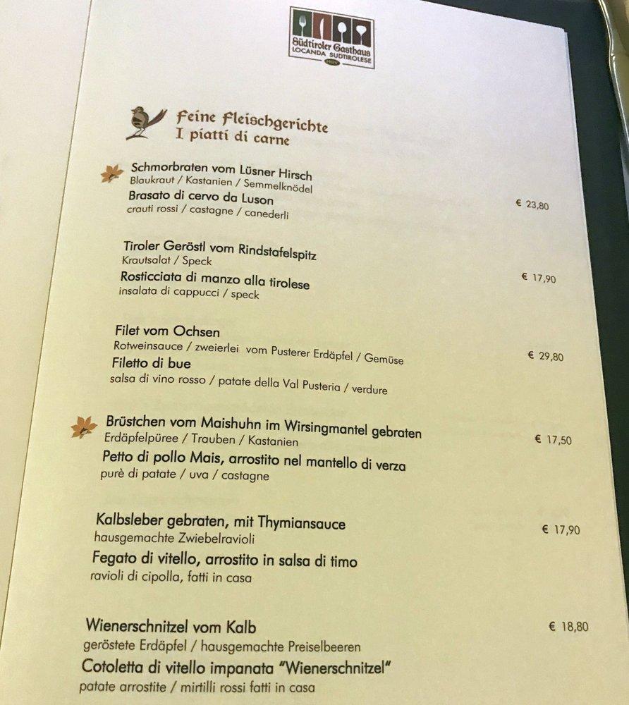 Speisekarte von fink Restaurant & Suites, Brixen, Via Portici Minori