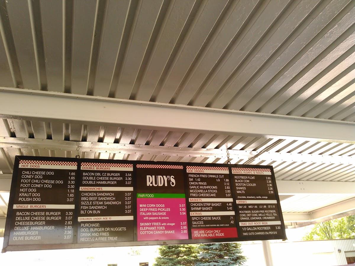 Menu at Rudy's Drive-In restaurant, Michigan Center