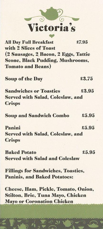 Menu at victoria's cafe & restaurant, Ballater