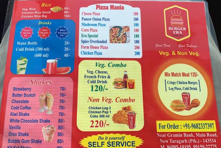 Menu at Burger Era, India