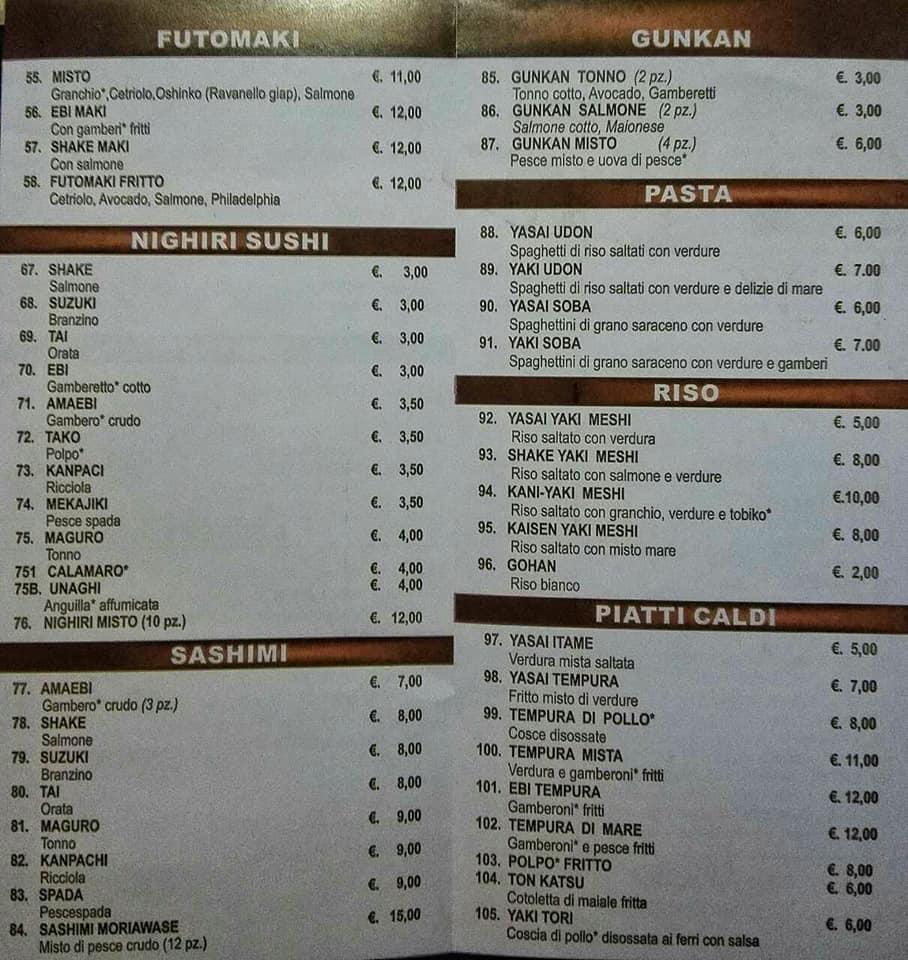 Menu at Ristorante Giapponese e Cinese Kiyomi, Chiavari