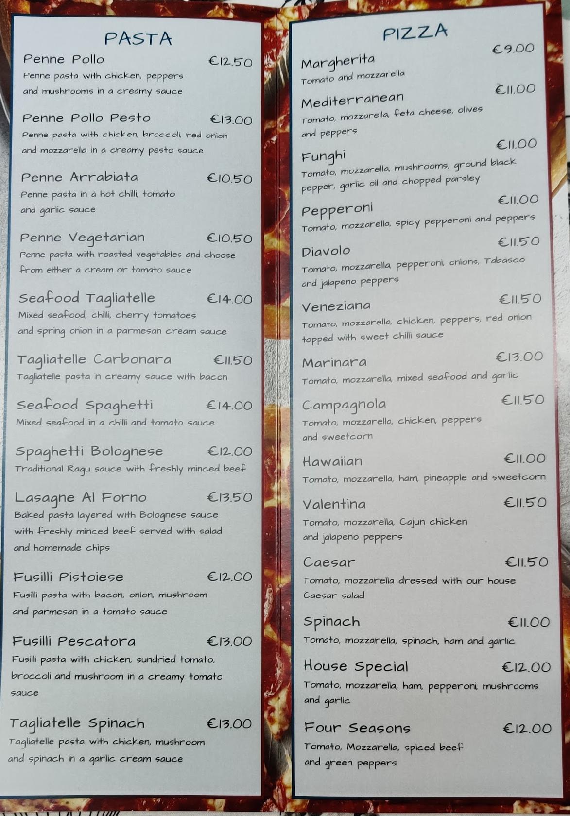 Menu at La Vissuta (The Snug) restaurant, Tuam, 22 High St