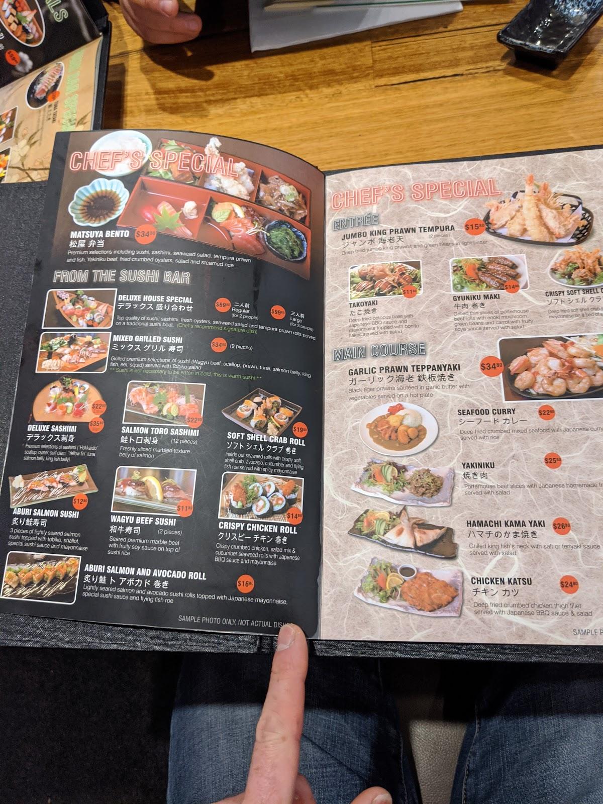 Menu at Matsuya Japanese Restaurant, Fairfield