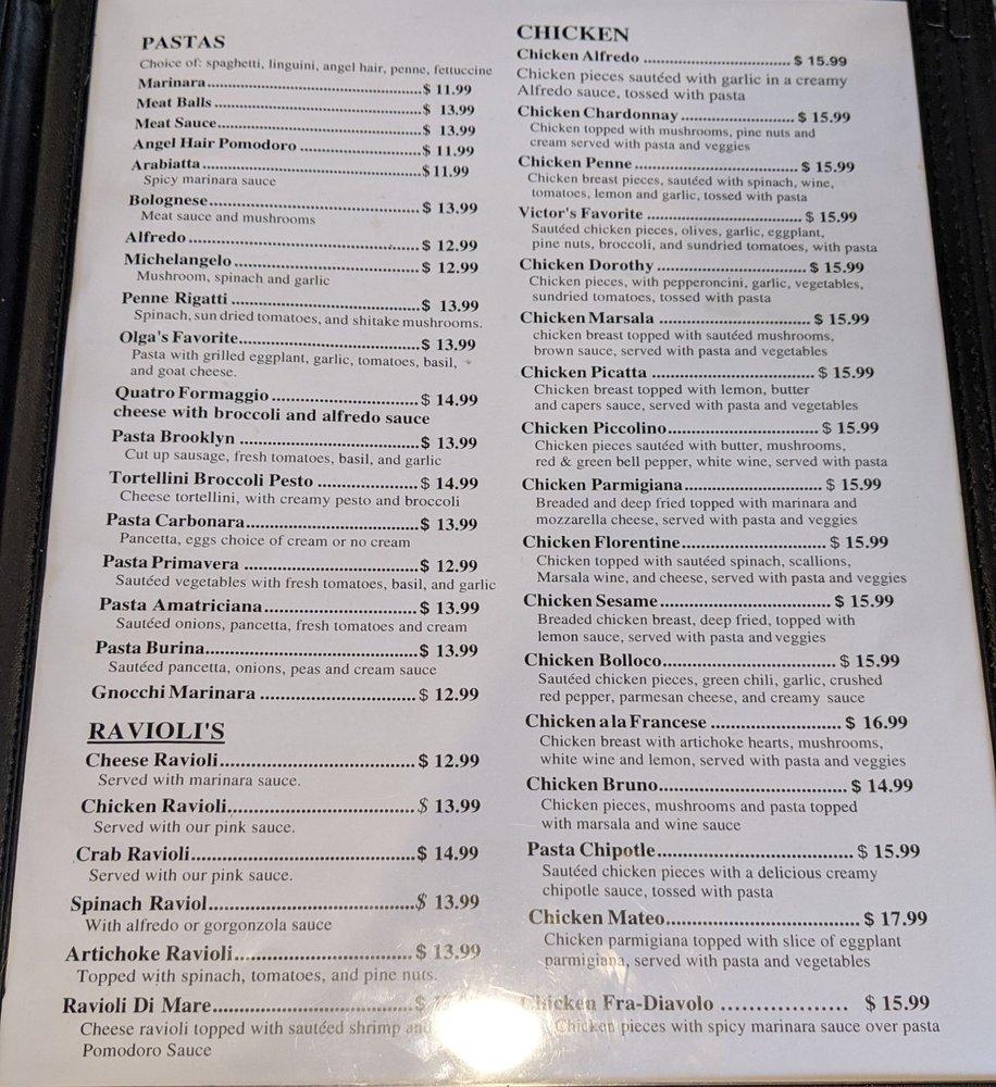 Menu at Piccolino restaurant, Santa Fe
