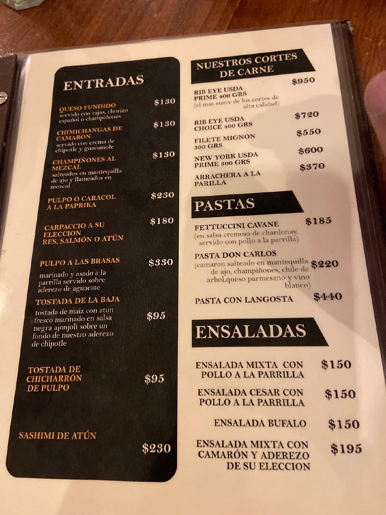 Carta de Restaurante Bar Jardines Baja, Lázaro Cárdenas