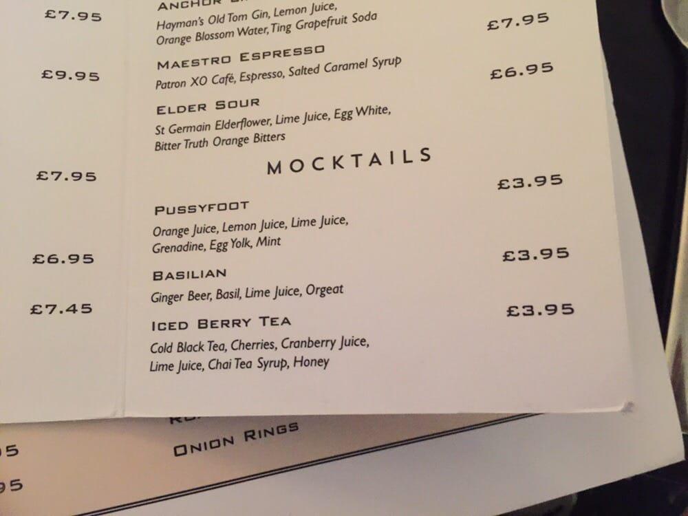 Menu at The Anchor Line steakhouse, Glasgow