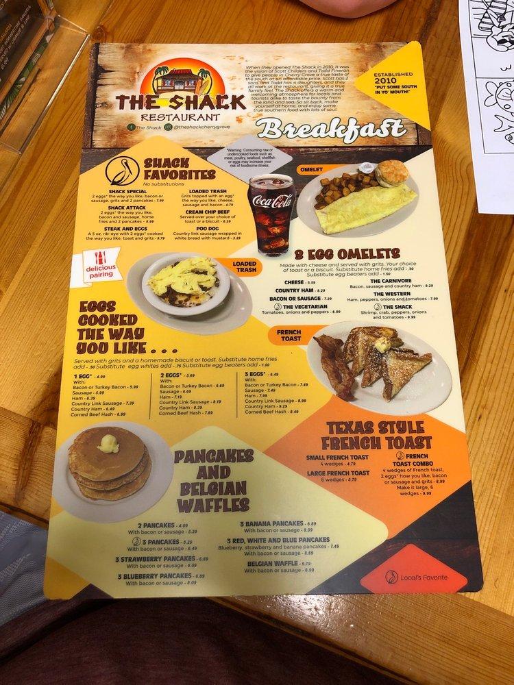 Menu at The Shack restaurant, North Myrtle Beach, Sea Mountain Hwy