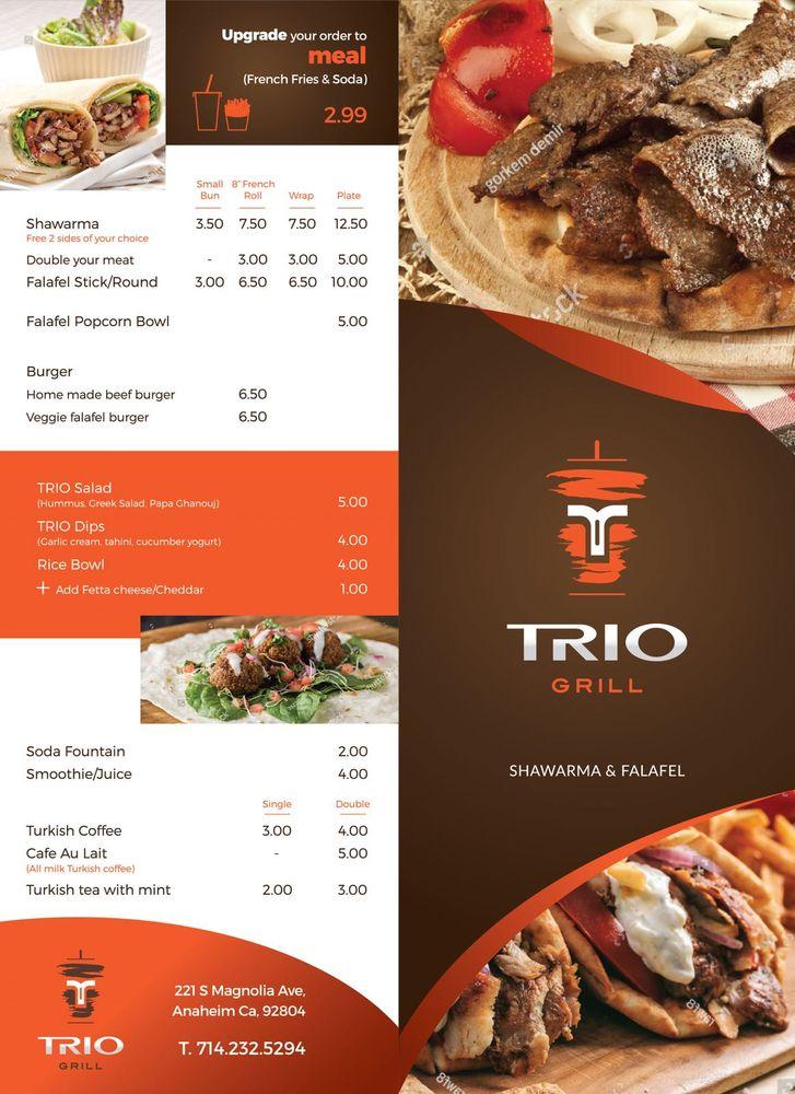 Menu at Trio Grill restaurant, Anaheim