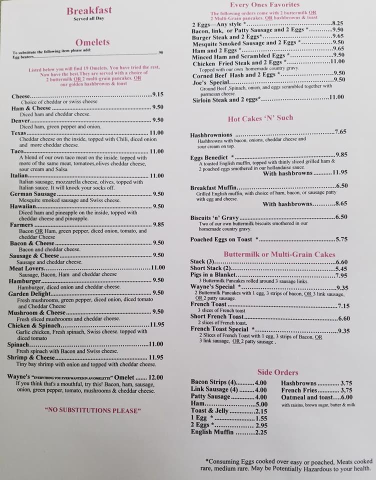 Menu at Waynes Corner Cafe, Stanwood