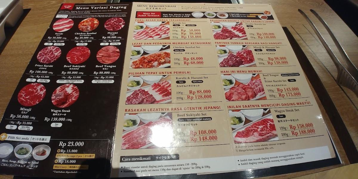 Menu at Yakiniku Like Grand Indonesia steakhouse, Central Jakarta, Jl ...