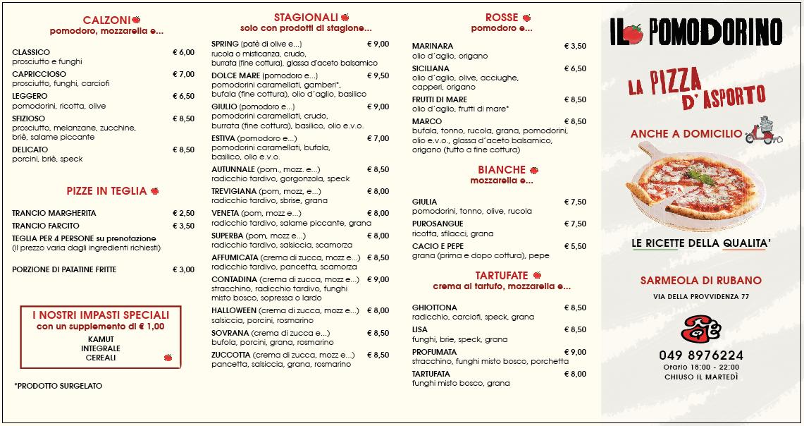 Menu da Il Pomodorino pizzeria, Rubano