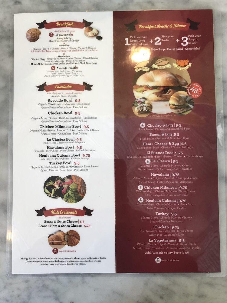 Menu at La Panadería Bakery Café, San Antonio, Broadway