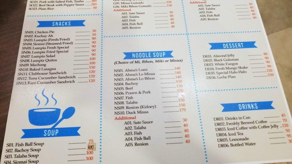 Menu at Quik Snack fast food, Manila
